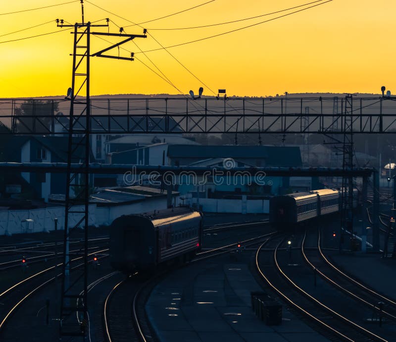Evening Landscape of the Sorting Railway Station Stock Image - Image of ...