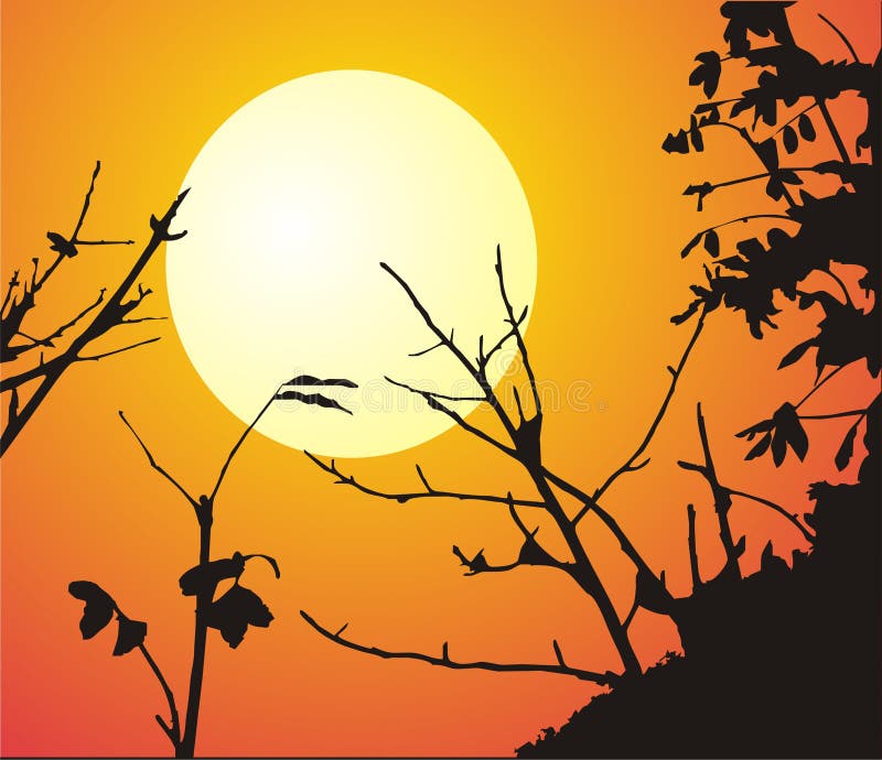 Evening landscape with sun stock illustration. Illustration of painting ...