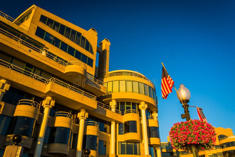 Evening Light on Buildings at the Georgetown Waterfront in Washington ...