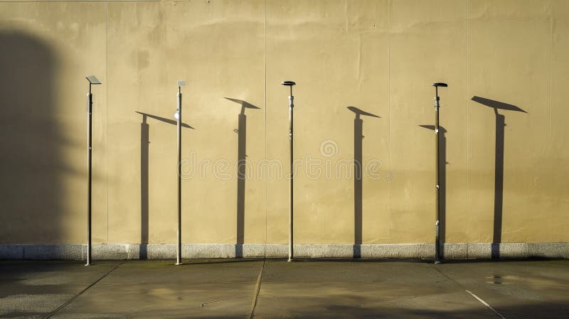 Urban Light Poles Shadowed on a Yellow Wall Stock Illustration ...