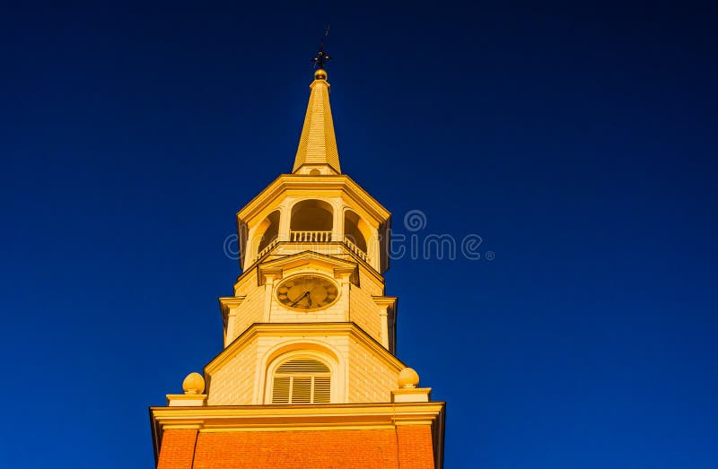 Evening Light on the Steeple of a Church in York, Pennsylvania. Stock ...