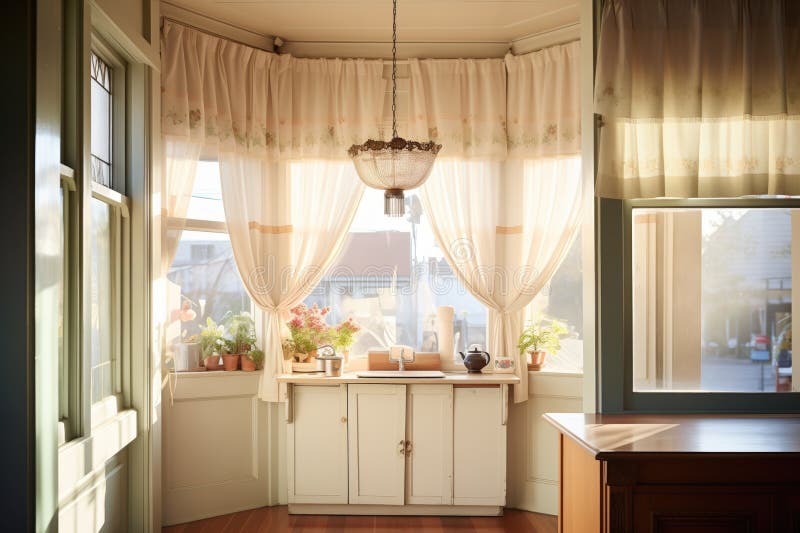 Evening Light through Victorian Bay Window with Drapes Stock Photo ...