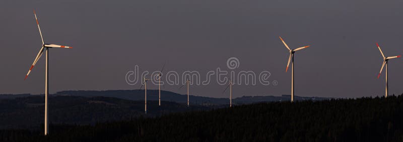 Evening Light Wind Turbine Park Landscape Panorama Stock Image - Image ...