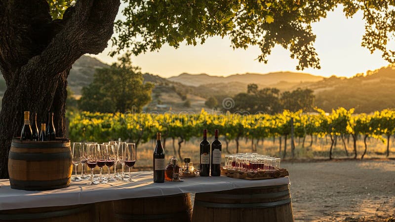 Evening Light on Wine Tasting Table Setup. Stock Photo - Image of ...