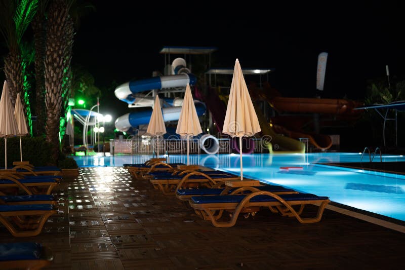 Evening Lighting of the Hotel Pool Stock Image - Image of night, grand ...