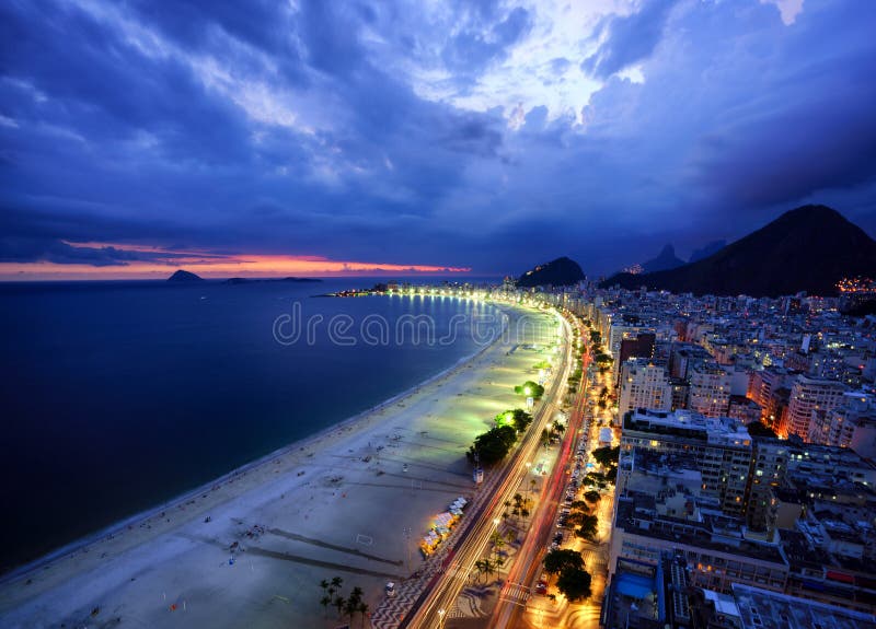 Evening Lights of Copacabana Beach, Rio De Janeiro Editorial ...