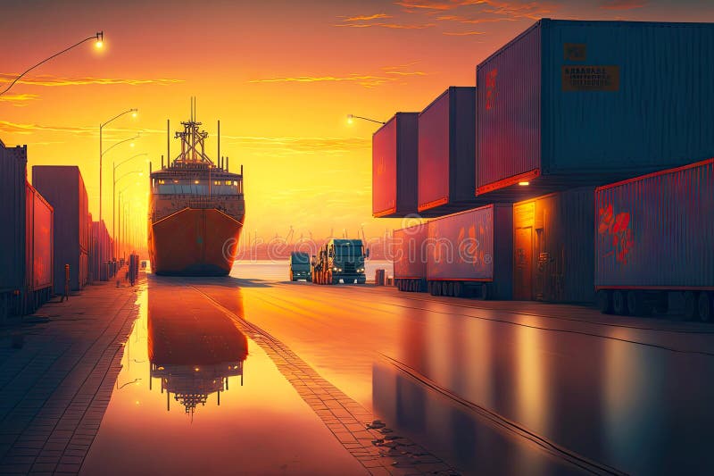 Evening Loading of Cargo Ship at Berth in Cargo Port Stock Image ...