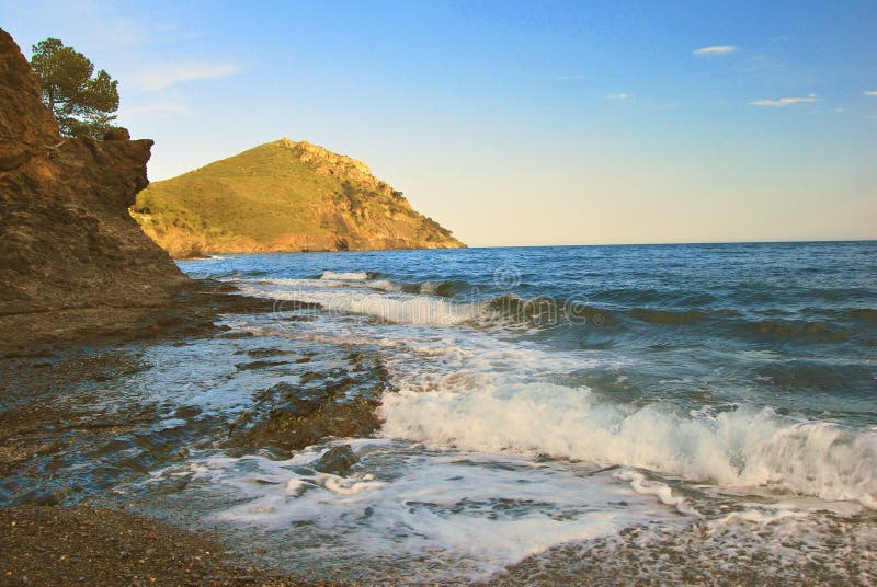 Evening at the Mediterranean Seaside Stock Image - Image of breaker ...