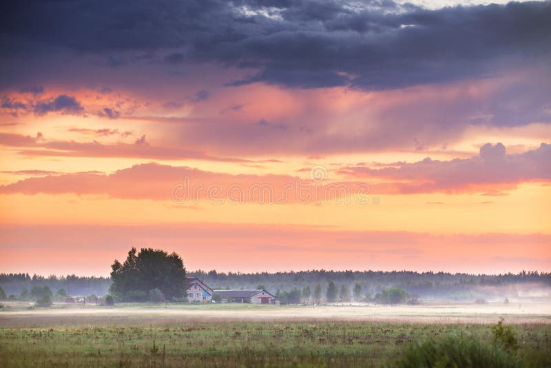 Evening Mist after Rain. Stormy Clouds at Sunset Stock Photo - Image of ...