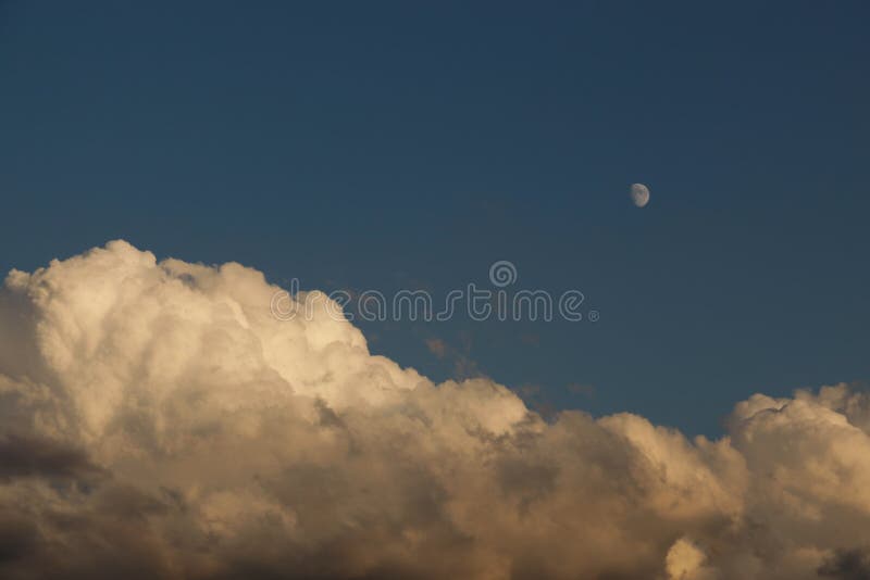 Evening Moon in the Blue Sky Stock Photo - Image of satellite, body ...