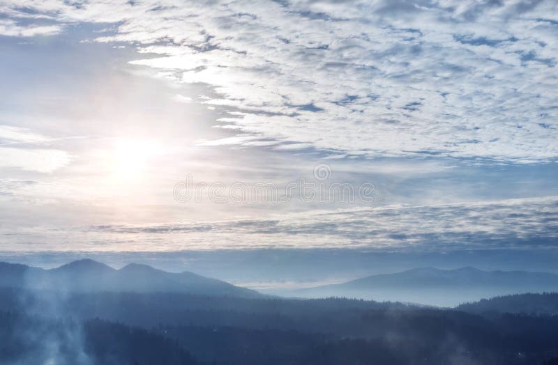 Evening Mountain Landscape. Beautiful Panoramic Mountain Scene Stock ...