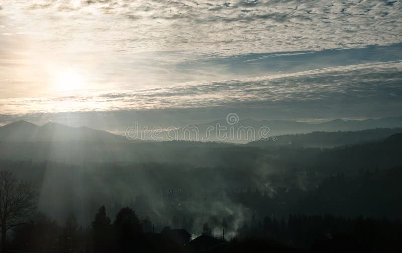 Evening Mountain Landscape. Beautiful Panoramic Mountain Scene Stock ...