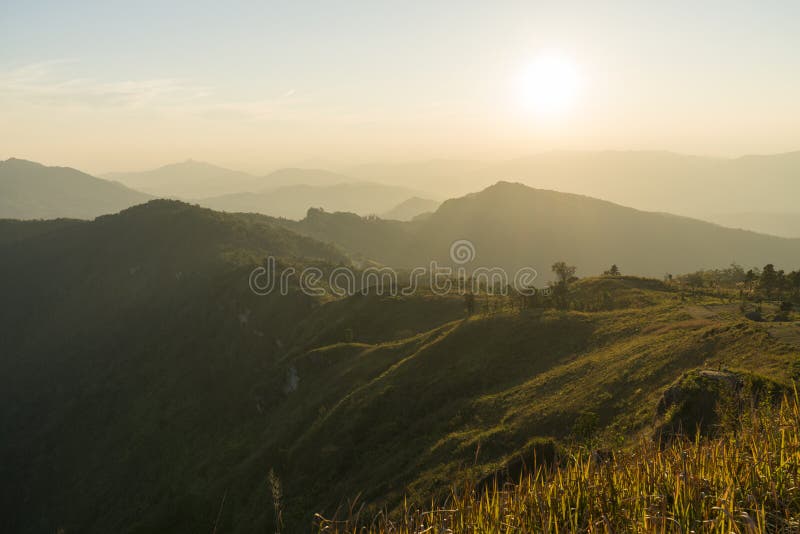 Evening Mountain Landscape with Sunset Stock Photo - Image of blue ...