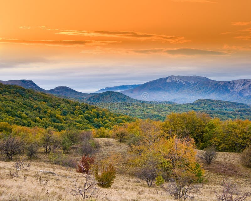 Evening mountain scene stock image. Image of relaxation - 26210847
