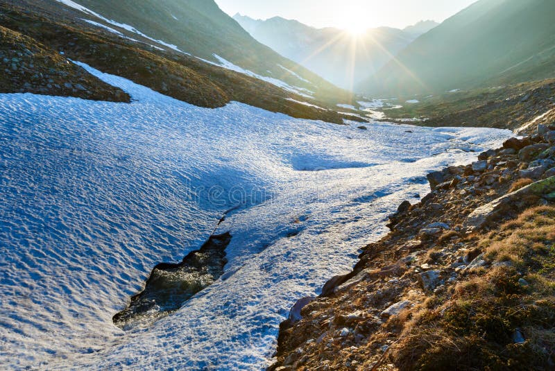 Evening Mountain Stream and Sunset Stock Image - Image of landscape ...