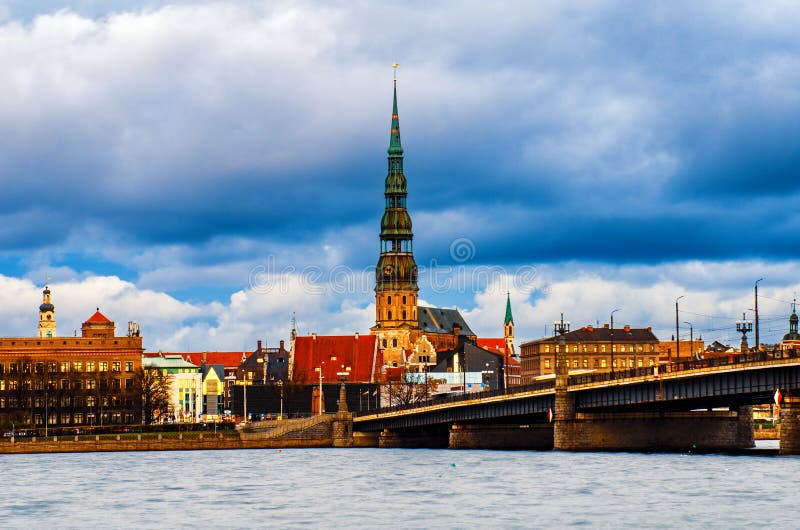 Evening Old Riga View from the River View of the Peter and Paul ...