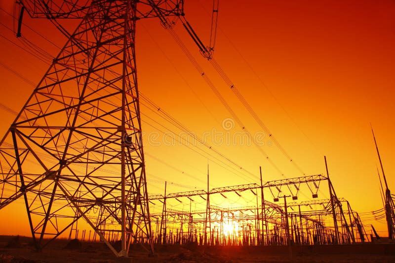 In the Evening, the Outline of Substation Stock Image - Image of ...