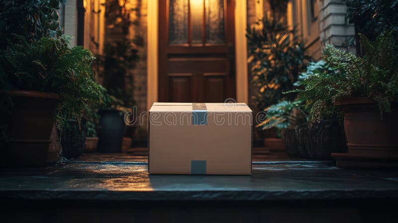 Evening Package Delivery on a Front Porch Surrounded by Nature Stock ...