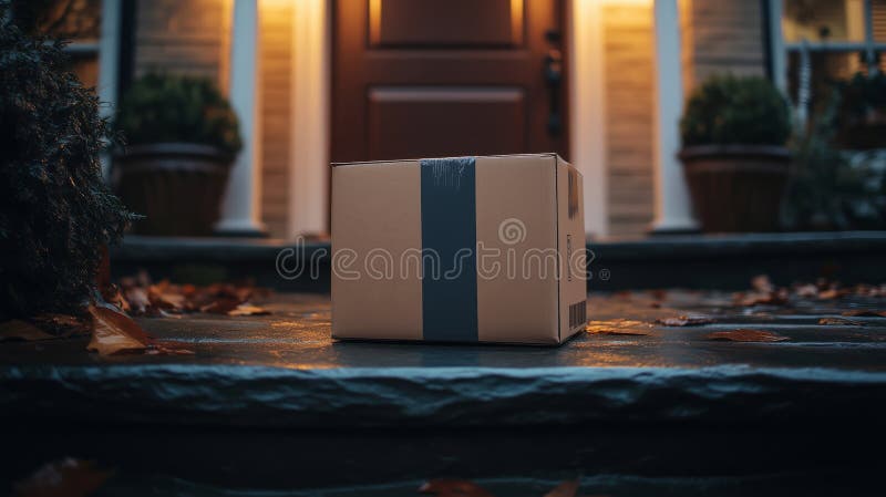 Evening Package Delivery on the Front Steps in Autumn Setting Stock ...