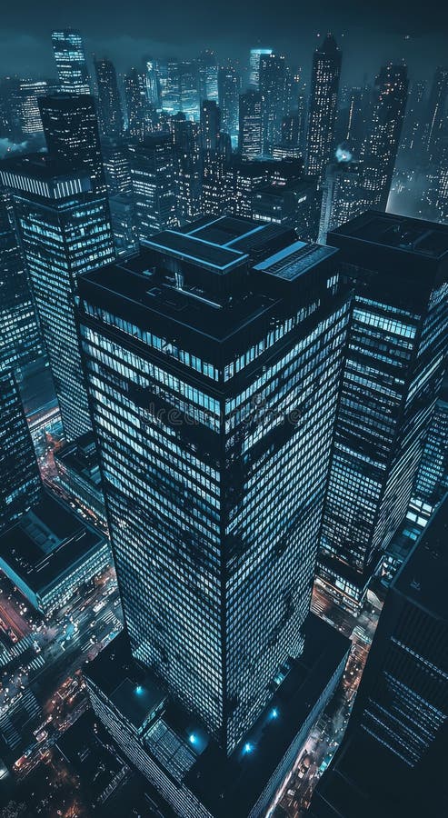 Evening Panorama of a Lit-up Glass Skyscraper. Stock Photo - Image of ...