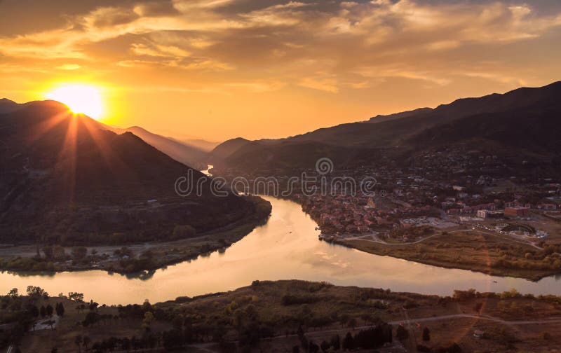 Sunset on Georgia Mountains Stock Image - Image of travel, ecology ...