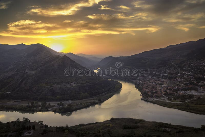 Sunset on Georgia Mountains Stock Image - Image of travel, ecology ...