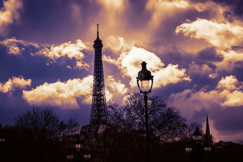 Evening Paris. Beautiful Dramatic Sky Stock Photo - Image of symbol ...