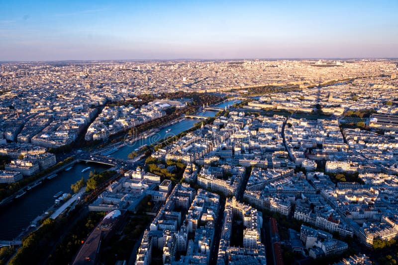 Evening with Paris Rooftops and Seine Stock Image - Image of european ...