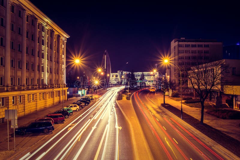 Evening Photo of Cityscape with Long Exposure Stock Photo - Image of ...