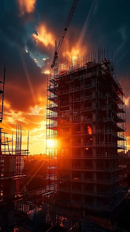 Evening Progress Building Under Construction Silhouetted Against the ...