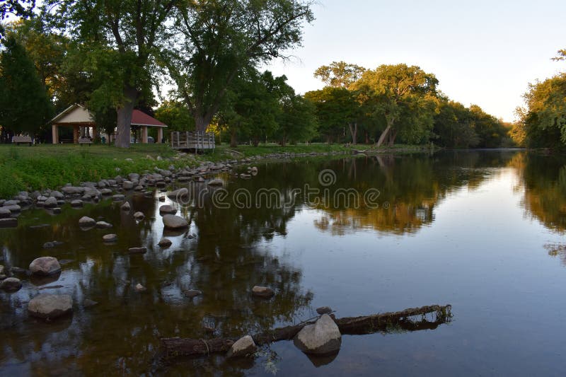 Evening Reflections in the Fox River, Riverside Park, Wisconsin Stock ...
