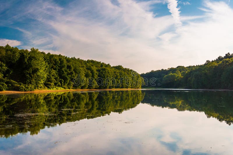 Evening Reflections in Lake Marburg, in Codorus State Park, Penn Stock ...