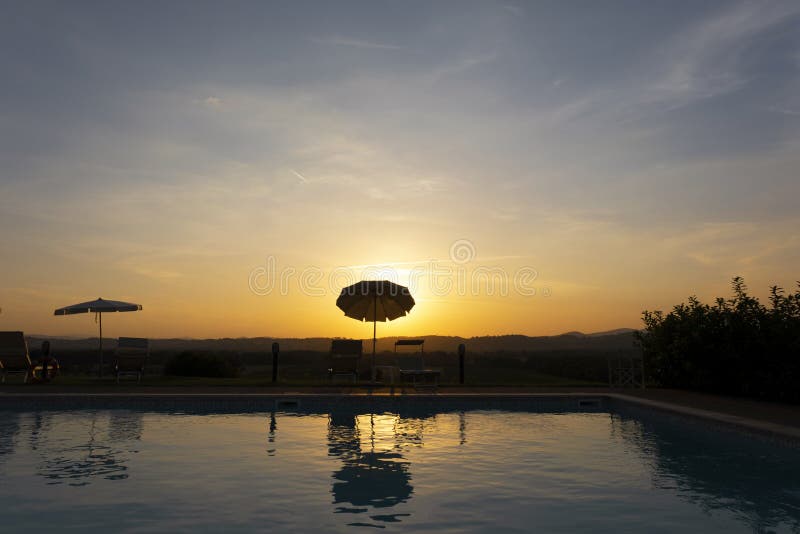 Evening Relaxation Swimming Pool and Sundown Stock Image - Image of ...
