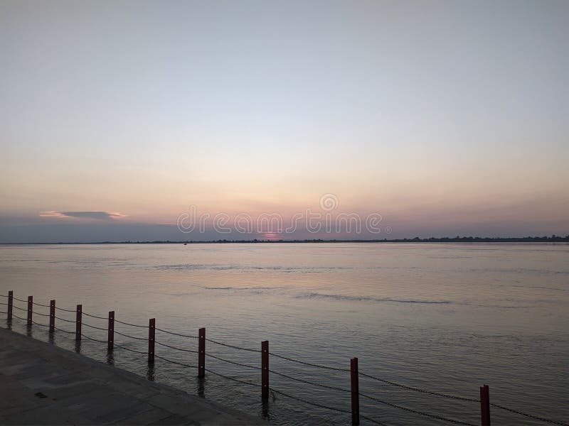 Evening river scenery stock photo. Image of pier, clear - 254313732