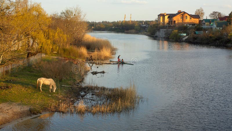Evening at the river stock image. Image of sailing, house - 39846993