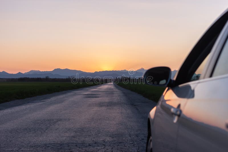 Evening Road Heading To Sunset View from Car Stock Image - Image of ...