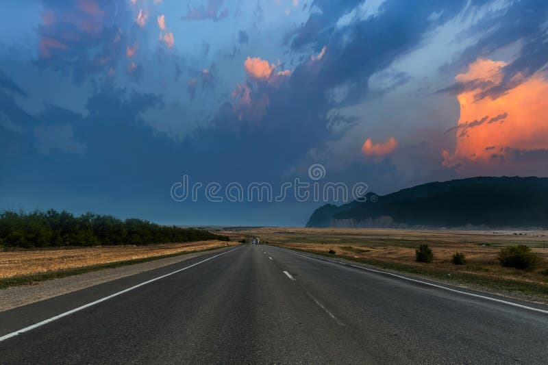 Evening road stock photo. Image of season, country, yellow - 451252