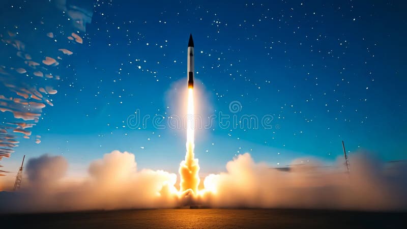 Evening Rocket Launch Illuminates Starry Sky with Dramatic Plume ...