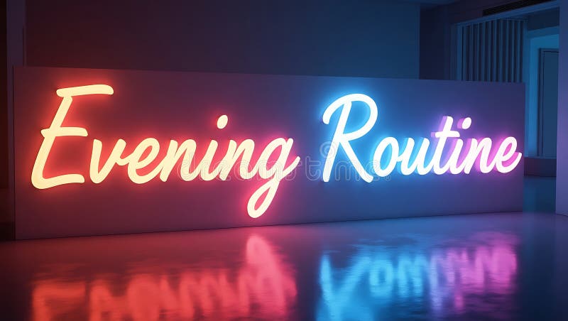 Evening Routine Displayed in a Modern Interior with Stylish Neon ...