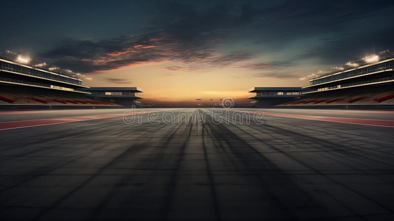 Evening Scene Asphalt International Empty Race Track with Starting or ...