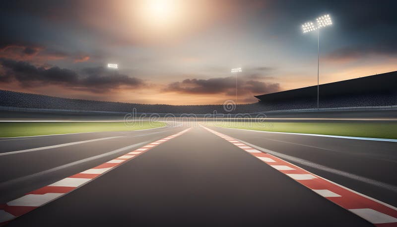 Evening Scene Asphalt International Race Track with Starting or End ...