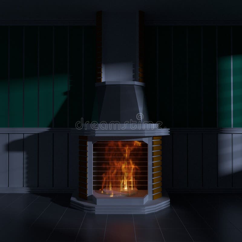 Fire in the Fireplace, 3d Render, 3d Illustration Stock Illustration ...