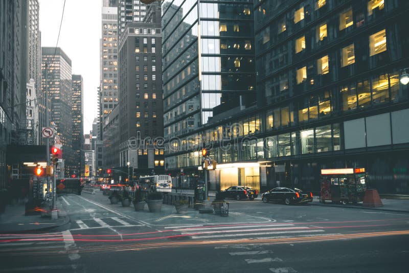 Evening Scene in Manhattan - New York Stock Image - Image of street ...