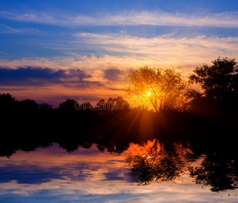 Evening scene on river stock image. Image of blue, lake - 20590039