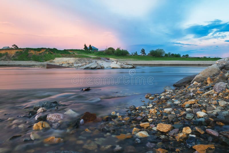 Evening scene on river stock photo. Image of lake, park - 48907278