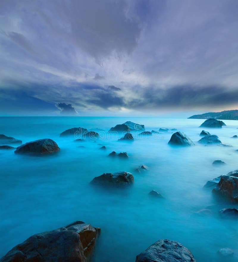 Evening scene on sea stock image. Image of black, horizon - 17422715