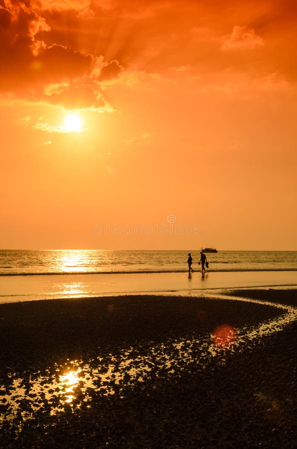 Evening Scene with Sunset on Sea Stock Photo - Image of reef ...