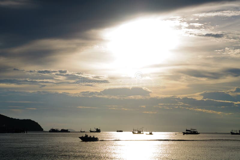 Evening Sea Sky and Mountain View Stock Image - Image of gulf, peace ...