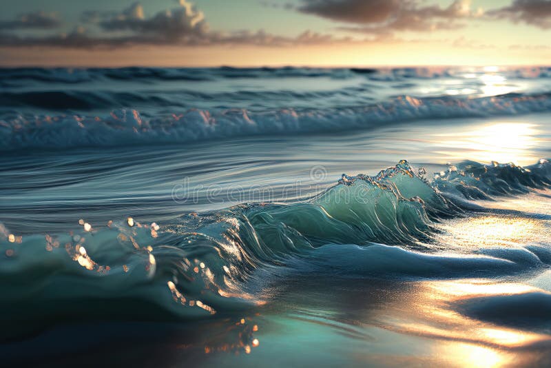 Evening Sea Waves with Soft Focus. Generative AI Stock Illustration ...
