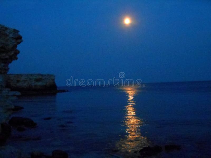 Moon Reflection in Sea Water Seascape Stock Photo - Image of time, rock ...